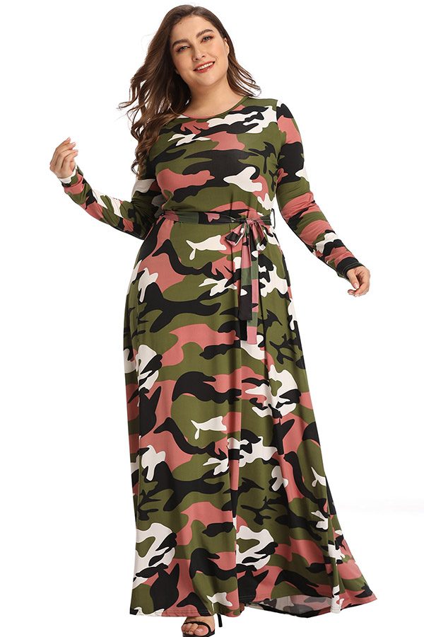 Plus Size Camouflage Dresses With Long Sleeve Design